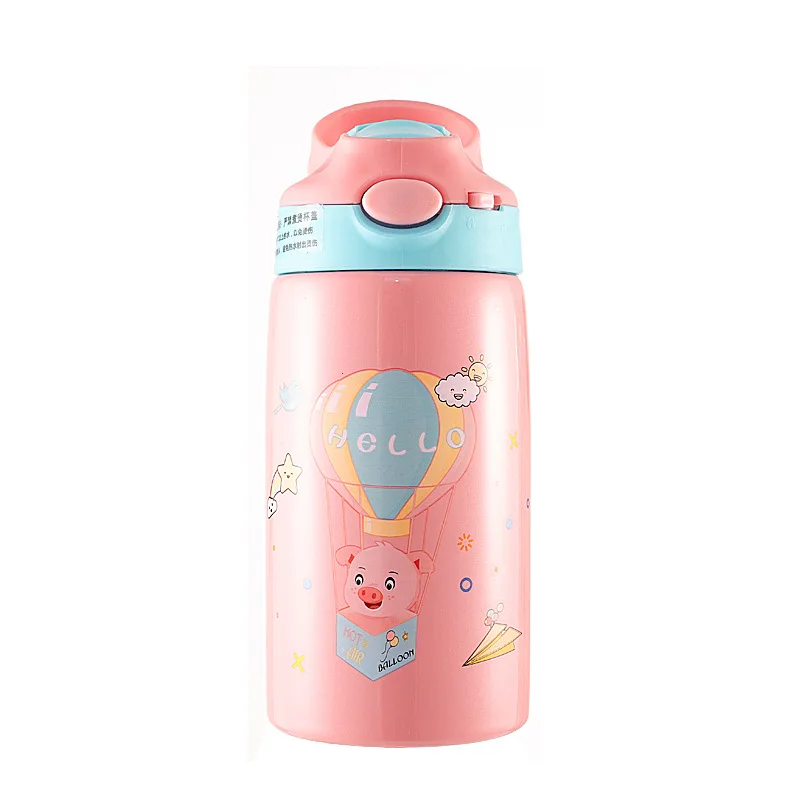 Hot Wholesale 400ml Cute Kids Vacuum Flask With Silicone Straw Stainless Steel Children Thermos ...