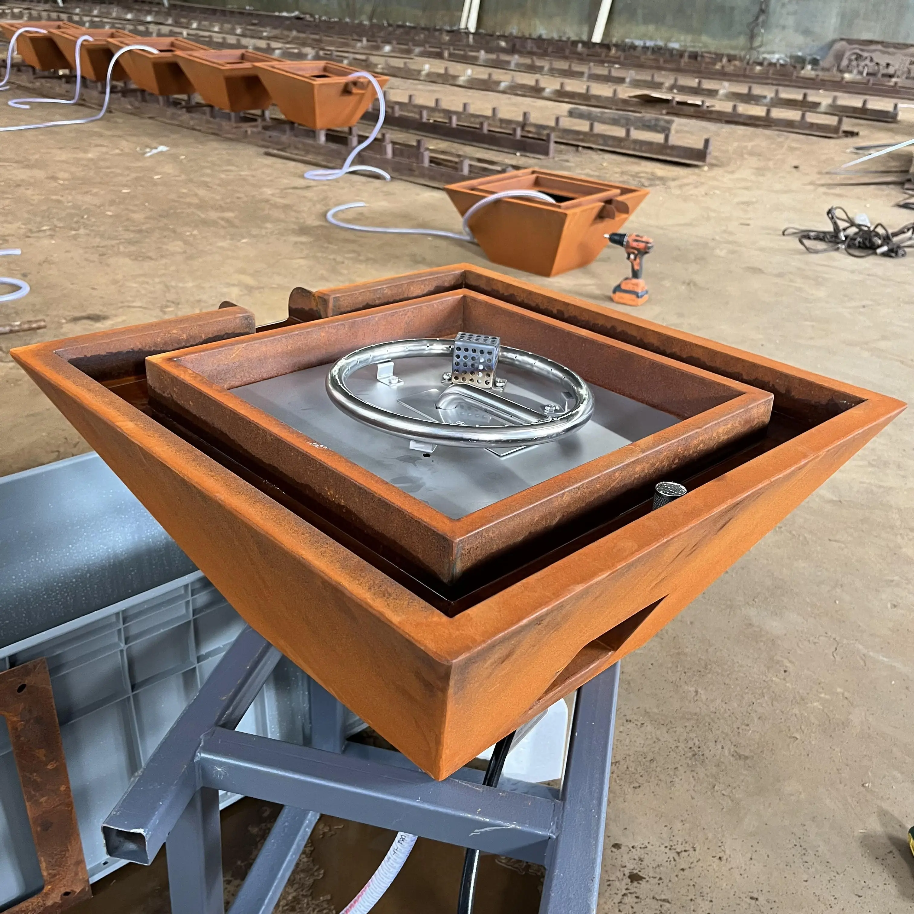 New Style Garden Backyard Gas Brazier Water Feature Square Corten Steel ...