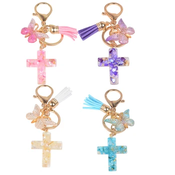 Wholesale New Butterfly Fringe Crystal Drop Glue Stone Cross Keychain ...