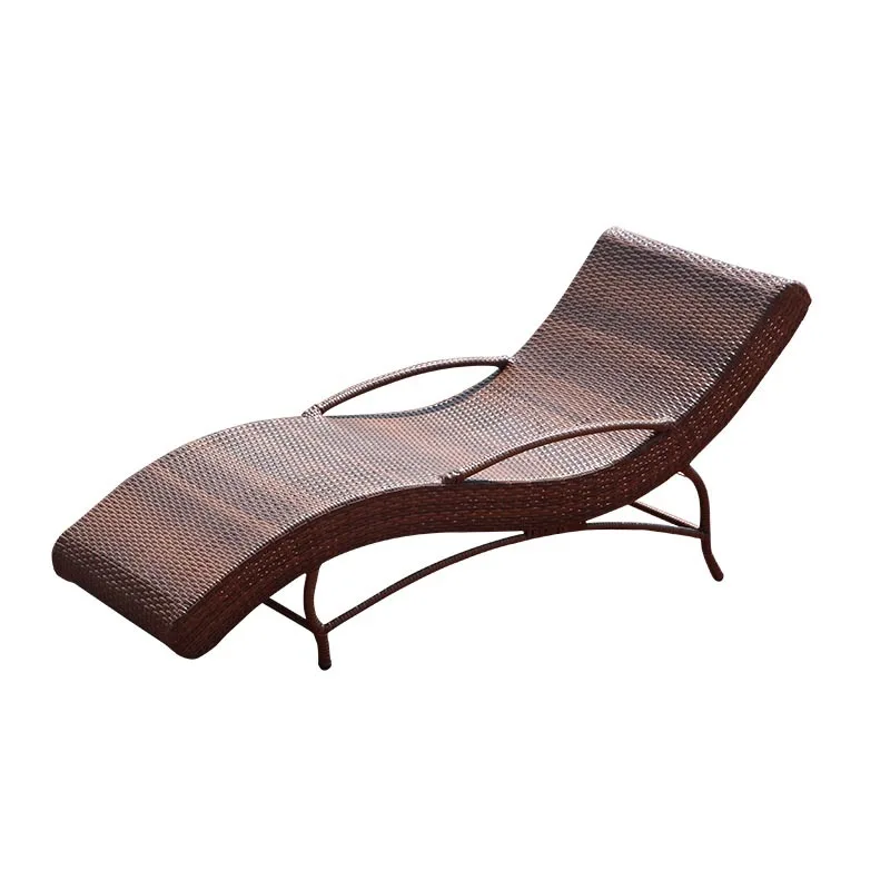 Curved Wicker Luxury Recliner Rattan Outdoor Patio Chaise Lounger Pool ...