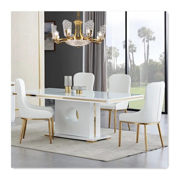 Modern Design Luxury MDF Dining Table Set with Leather Chairs