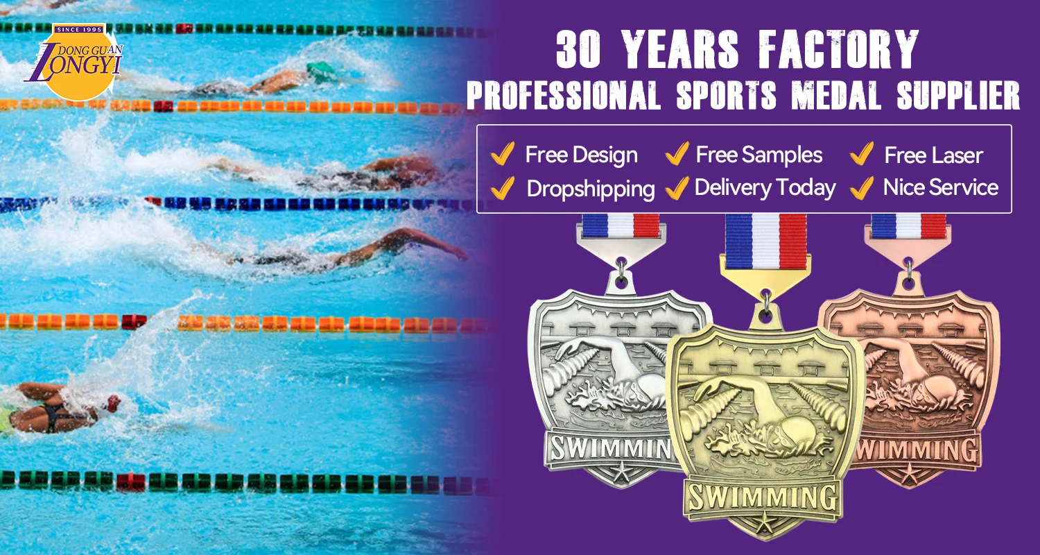 Custom Sport Medals - LY Swimming Medals with Ribbons