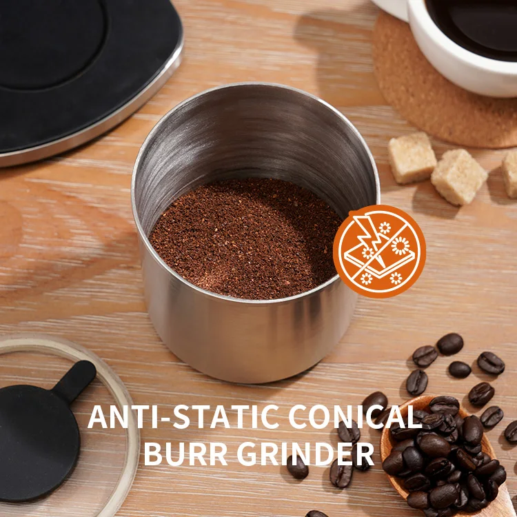 350g Large Bean Hopper Anti-static Silver Stainless Steel Conical Burr ...