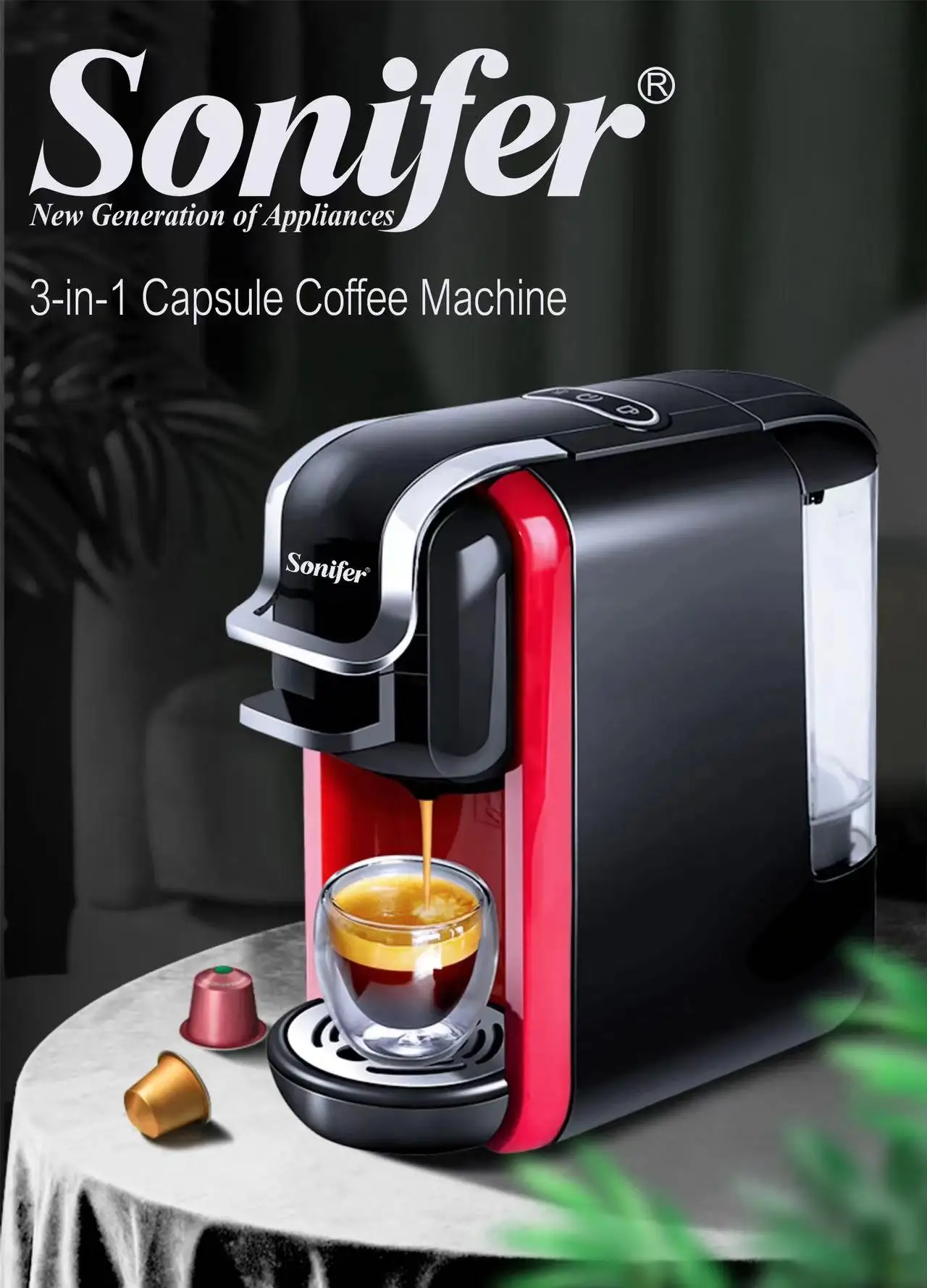 Sonifer SF-3547 Espresso Machine - 3 in 1 Capsule Coffee Maker