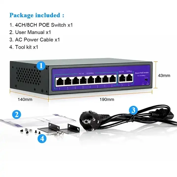 4ch 8ch 16ch 52v Network Poe Switch For Ip Cameras 10/100mbps Ieee 802. ...