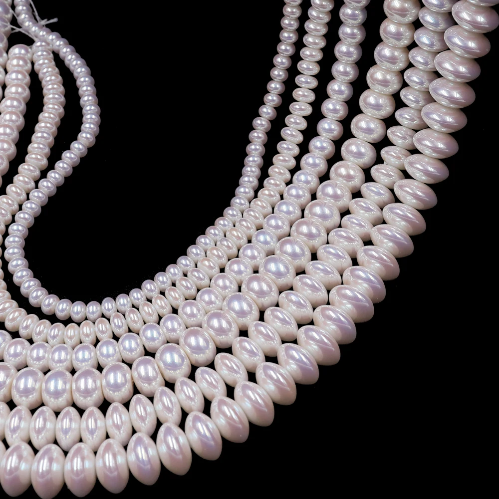 Rainbow Highlight White Rondelle Glass Pearl Beads 6x8mm-for Jewelry ...