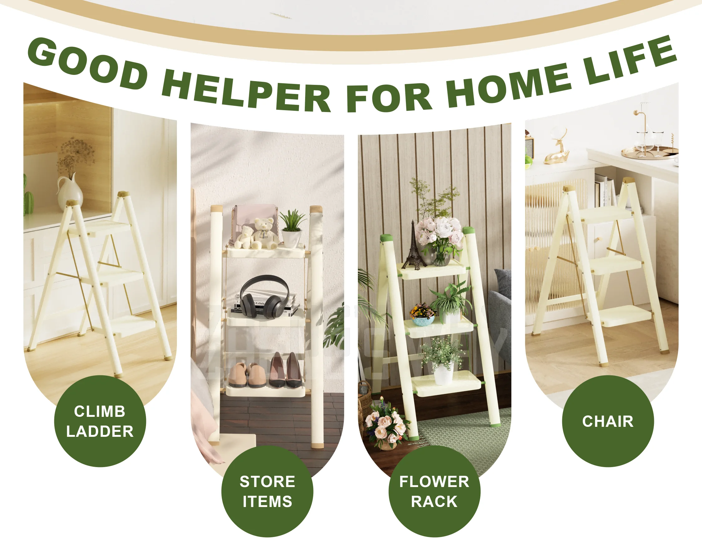 Folding Ladder - 3 Steps Metal House Mini Ladders Aluminum