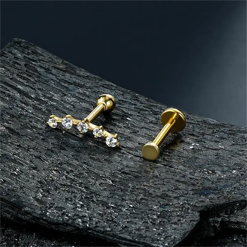 14K Yellow Solid Gold Flower Clear CZ Stones Internally Threaded Labret ...