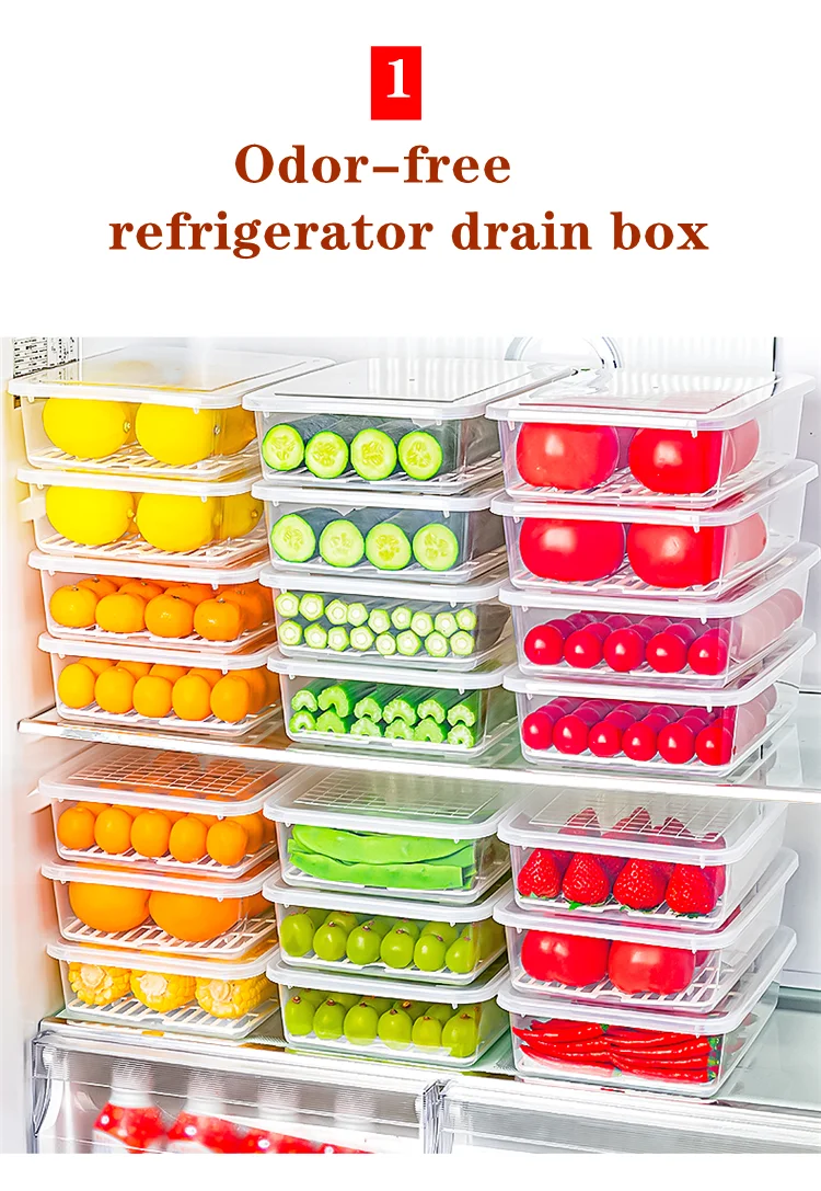 Kitchen Storage Box Drain Fresh Box Refrigerator Fish Meat Fresh ...