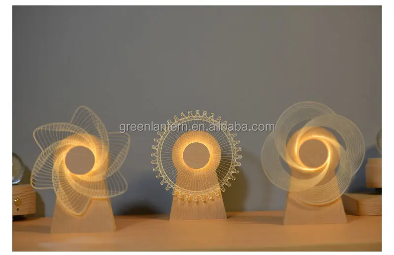 Wooden Rotating Music Box Little Night Lamp 3d Visual Illusion Optical ...