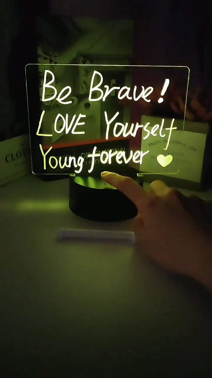 Acrylic Note Board Led 3d Night Light With Black Lamp Base 7 Colors ...