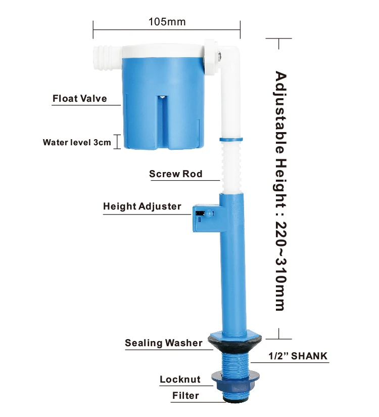 Cistern Filling Valve with Silent Adjustable Inlet for Toilets