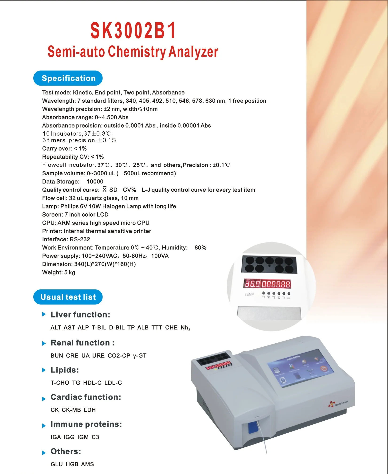Semi Auto Biochemistry Analyzer with Incubators Portable Blood Chemistry Analyzer Biochemistry ...