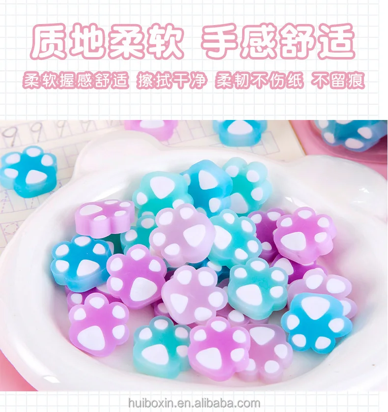 18Pcs/Barrel Kawaii Cat Claw Night Glow Eraser Set Cute Cartoon ...