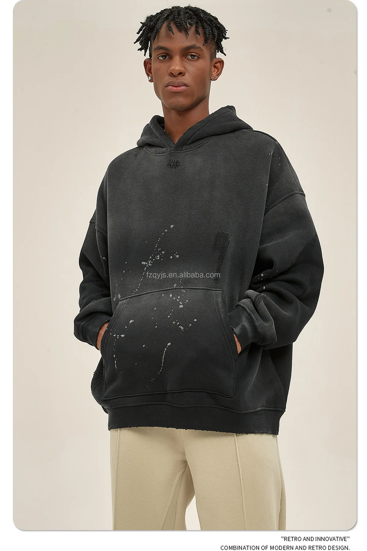 Custom Men's Hoodie - Vintage Distressed Boxy Fit Pullover