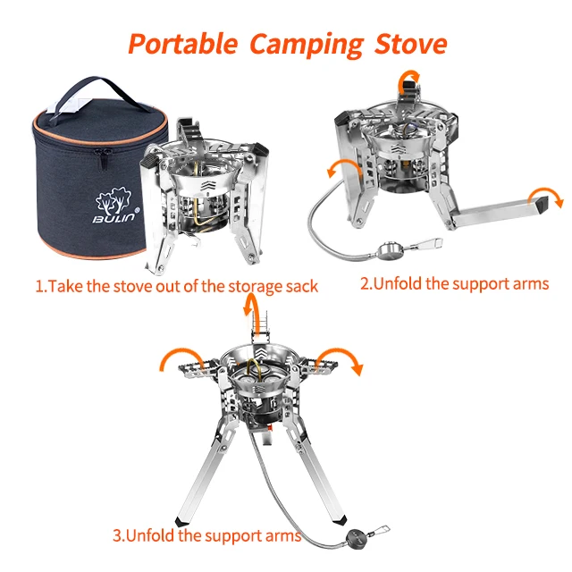 Bulin Bl100-b16 Portable Camping Mini Backpacking Wind Proof Standing Stove Gas Three Burner ...