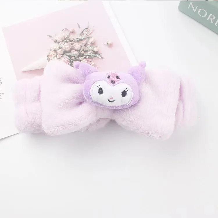 My Melody Kuromi Cartoon Plushie Bow Headband Anime Cute Makeup Wash ...