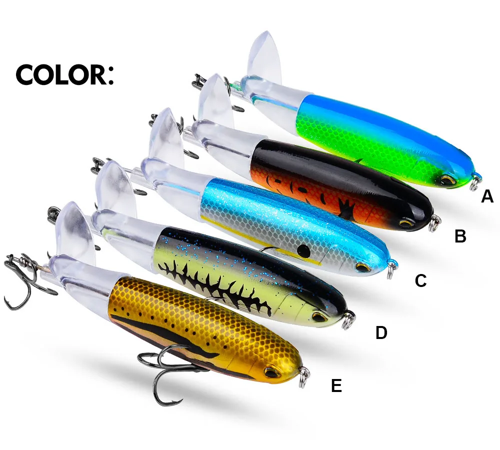 Whopper Popper Lure - Topwater Fishing Bait with Spinning Tail