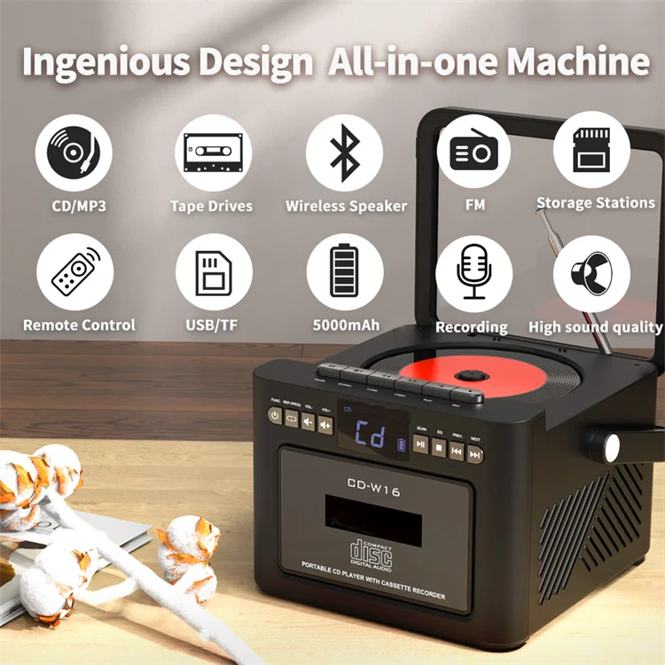 Portable CD Player Boombox Cassette Combo with FM Radio ...