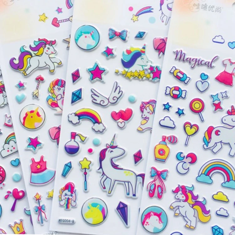 Custom Cute Cartoon Unicorn 3d Puffy Sticker - Buy Cartoon Sticker ...