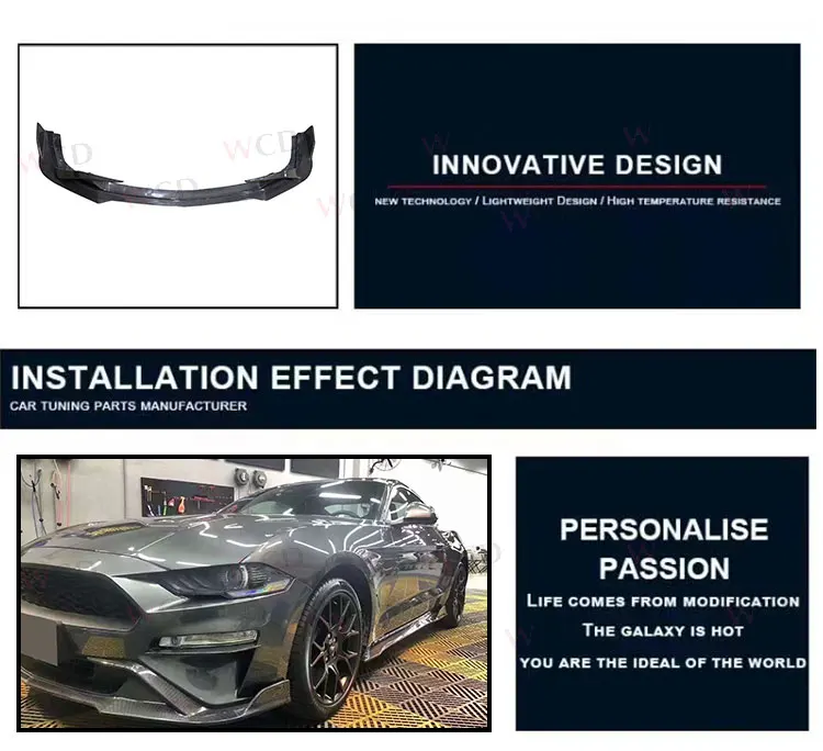 Carbon Fiber Front Lip For Ford Mustang Gt 2015 -2022 Car Front Bumper ...