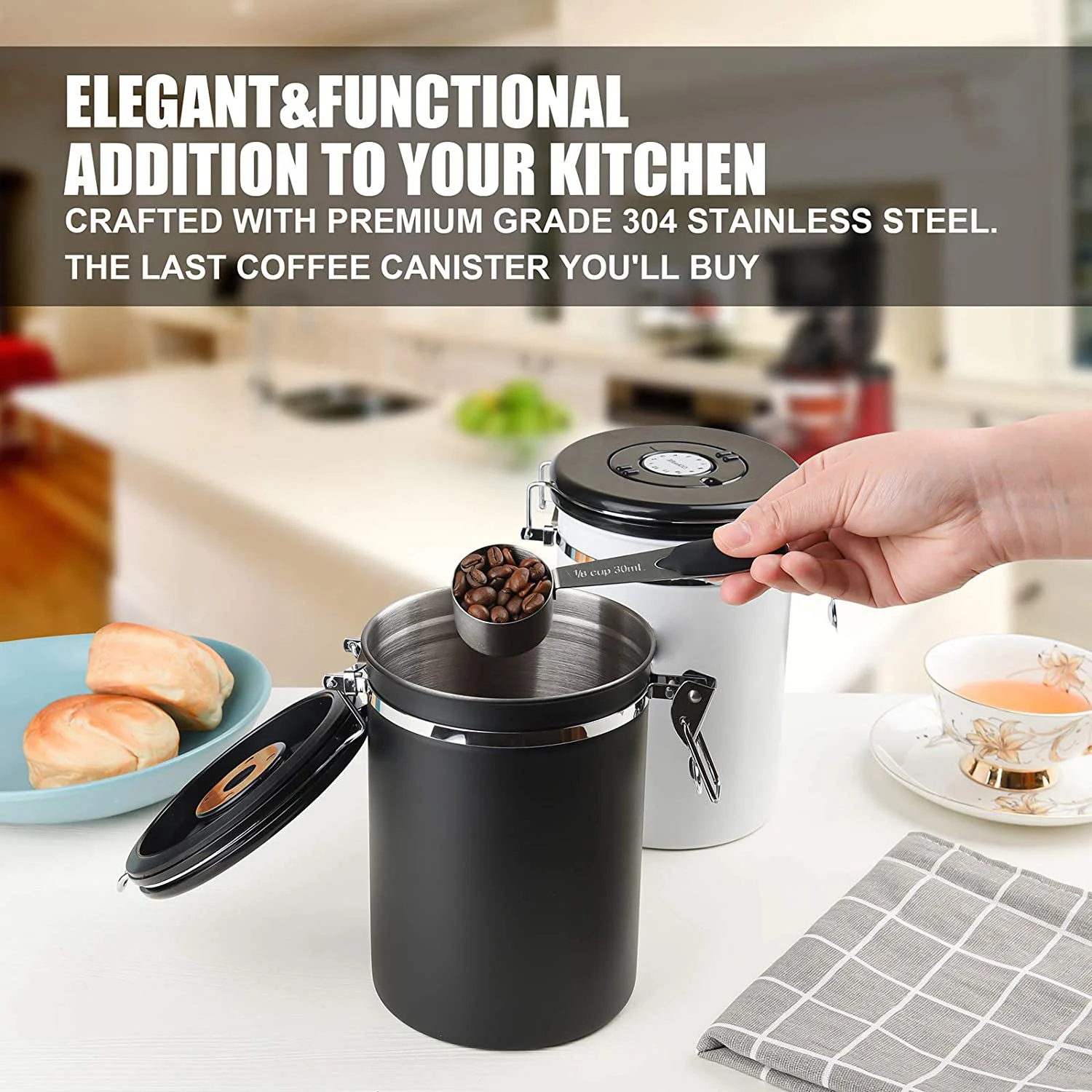 1L Stainless Steel Coffee Canister with Freshness Tracker