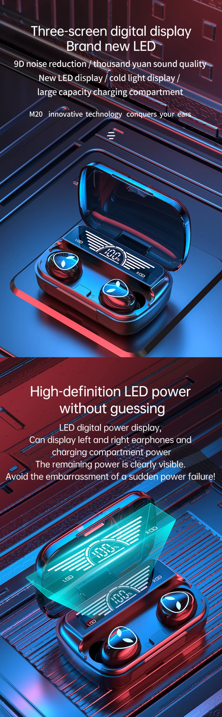 M20 Wireless Headphones - Gaming TWS Earbuds with Power Bank