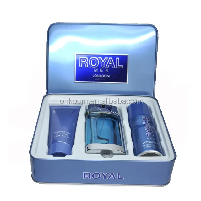 Men Perfume Set Metal Tin Box With Shower Gel & Deodorant Spray Long ...