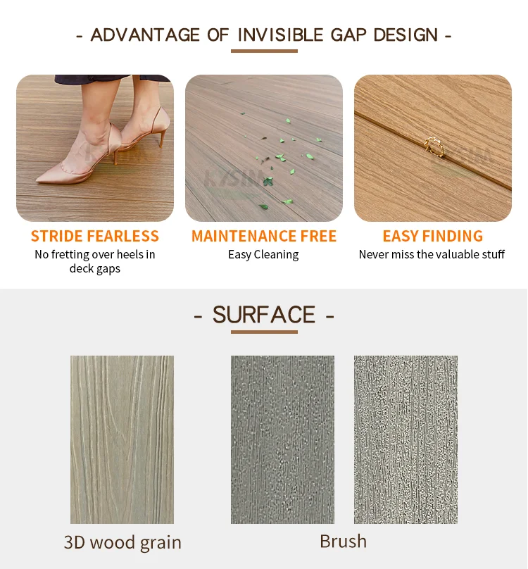 Outdoor Deck Flooring No Gap Waterproof 3D Embossed Weather Resistance ...