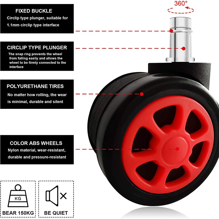 Red Swivel Nylon Furniture Office Chair Replacement Wheels