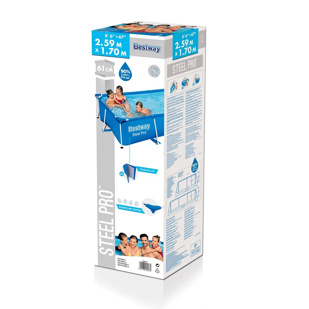 Bestway 56403 Deluxe Splash Rectangular Steel Metal Frame Above Ground ...