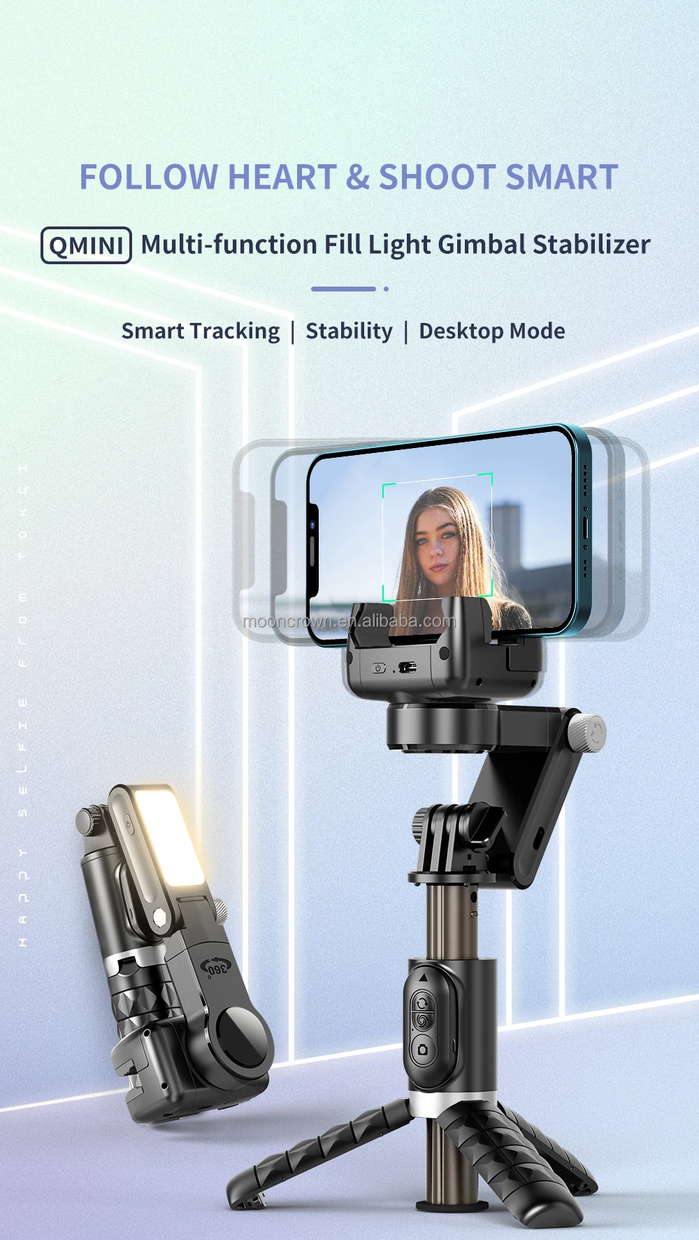 Auto Face Tracking 360 Rotation Gimbal - Stabilize Videos