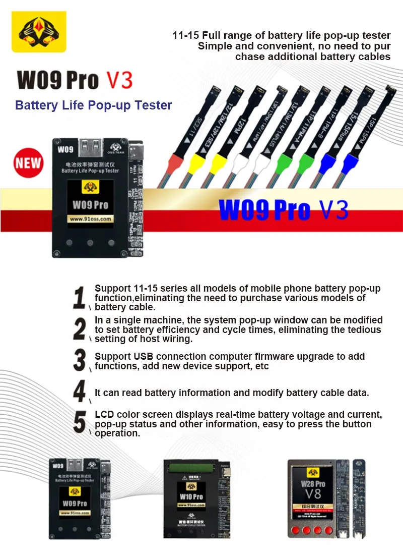 OSS W09 Pro V3 Battery Efficiency Pop up Tester for 11-15 Promax