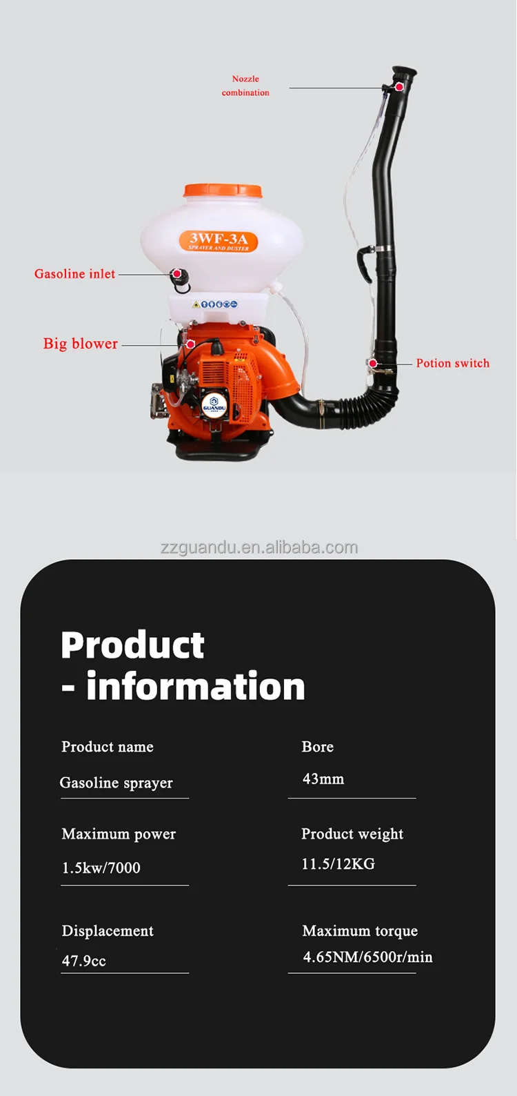 ZZGD 20L 3wf-3a Gasoline Fumigation Machine Agriculture Water Sprayer Fog Cannon High Quality ...