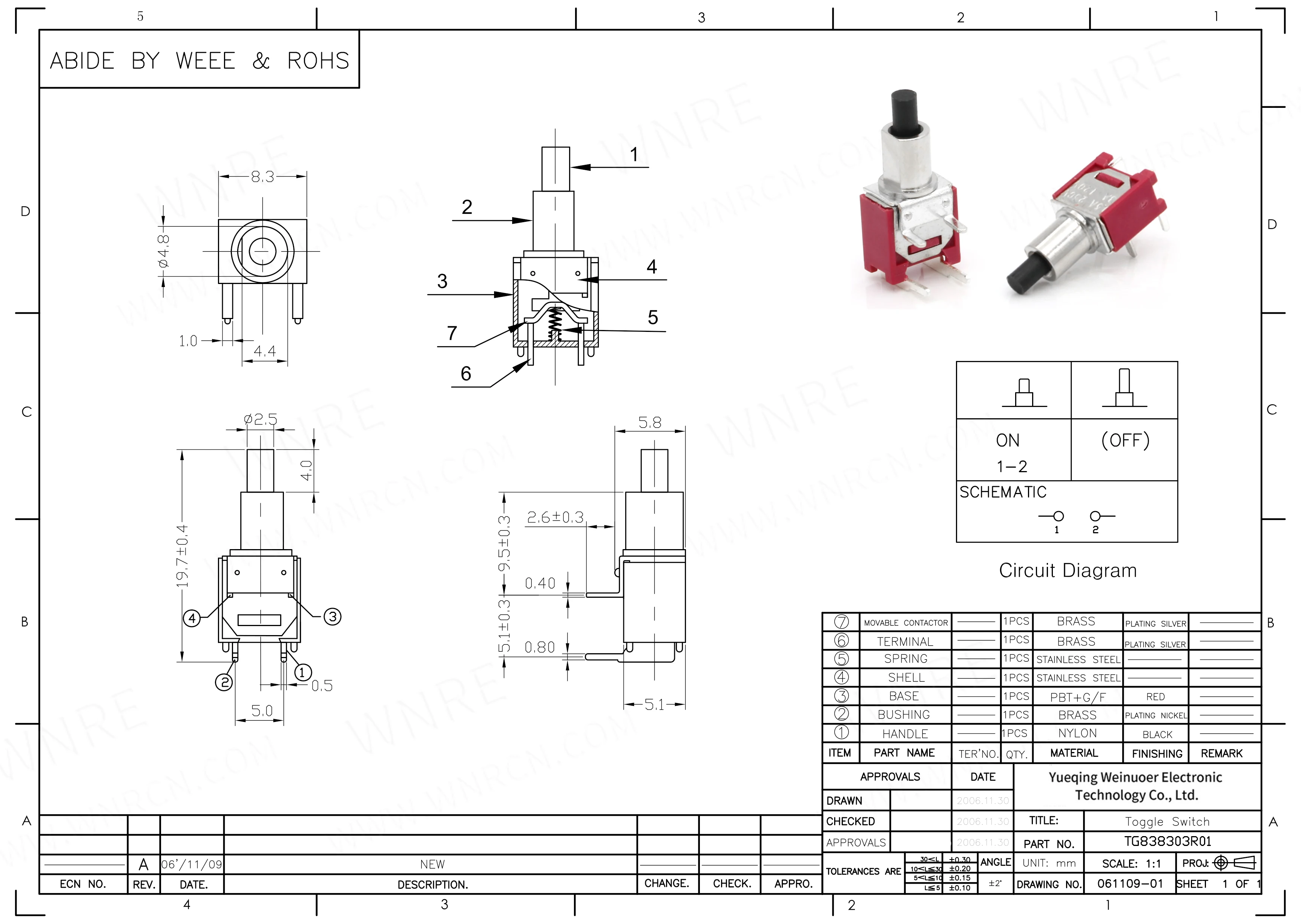 Sub Miniature Toggle Switch Yb Series Mini Aircraft Toggle Switch Spst Dpdt 3 Pin On Off 6 Pin ...