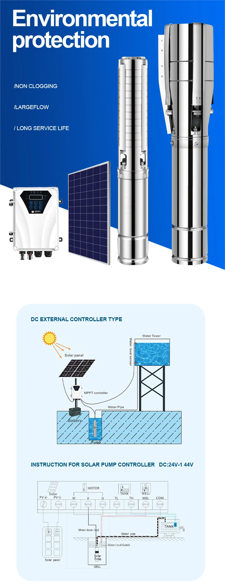 High Quality Submersible Borehole Hybrid Solar Water Pump System For ...