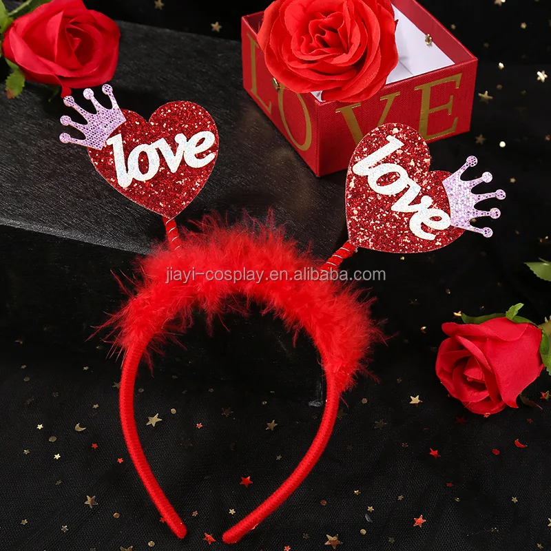 Valentine Headband Glitter Heart Hair Band Red Love Sequin Valentine's ...