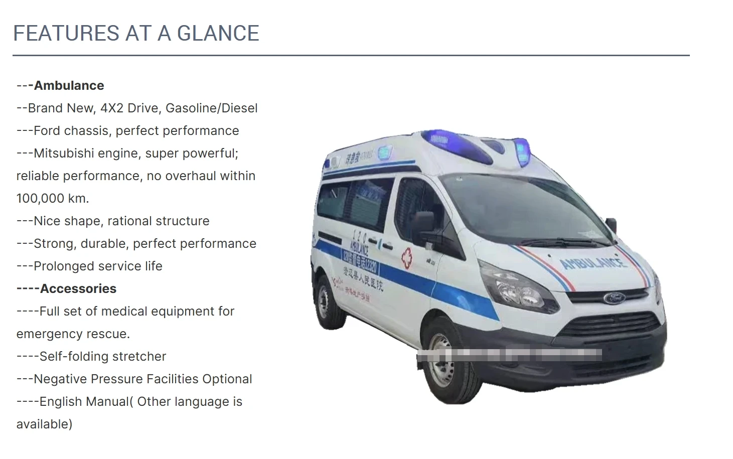 2023 2024 Best Selling Ambulance Car New Ford V362 Automatic Standard Negative Pressure ...