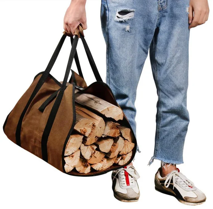 Firewood Carrier Log Bag Waxed Canvas Log Tote Bag for Indoor Fireplace ...