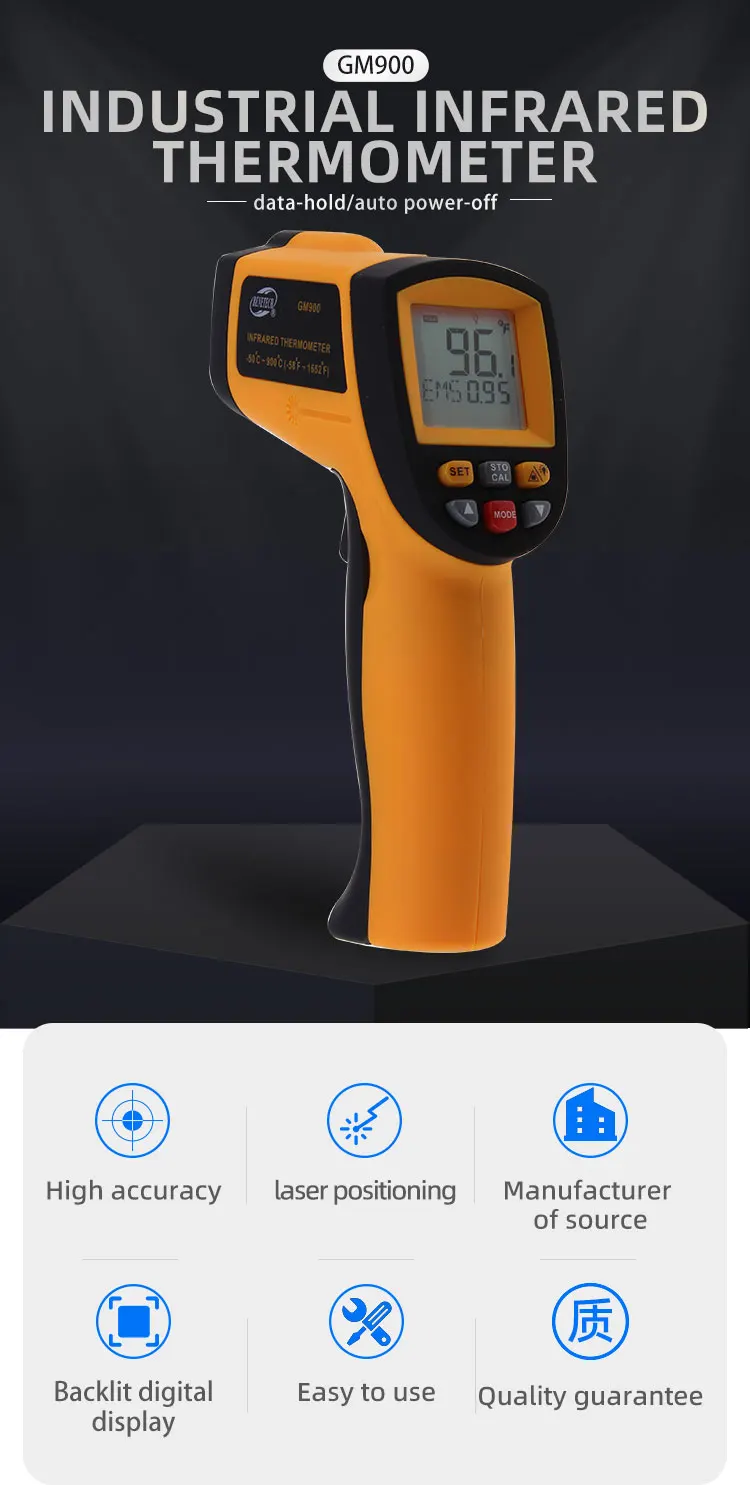 Non-contact Digital Infrared Thermometer Gun Type Industrial Ir ...