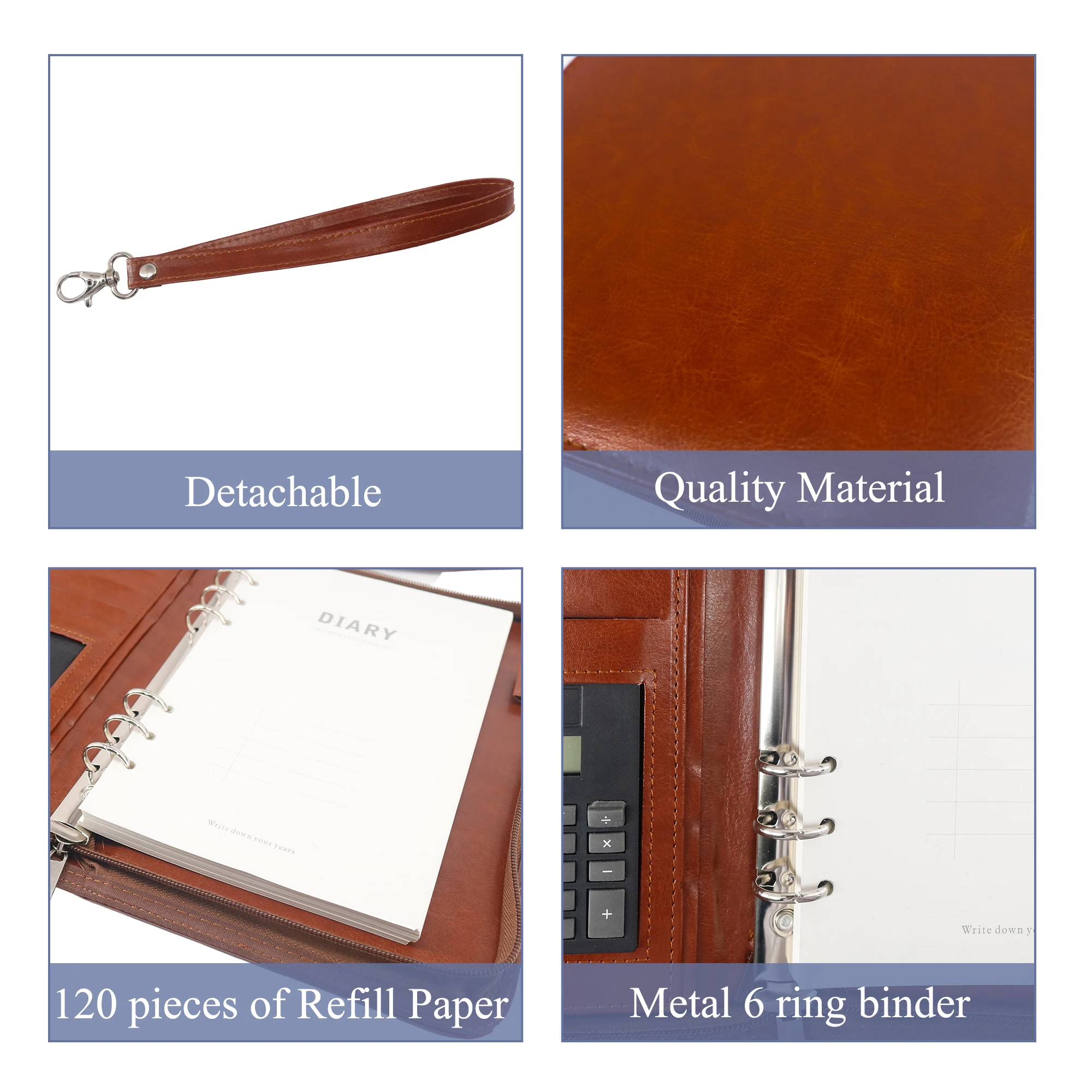 Custom A4 Size File Folder Black Brown Blue Unisex Pu Leather A5 Binder ...