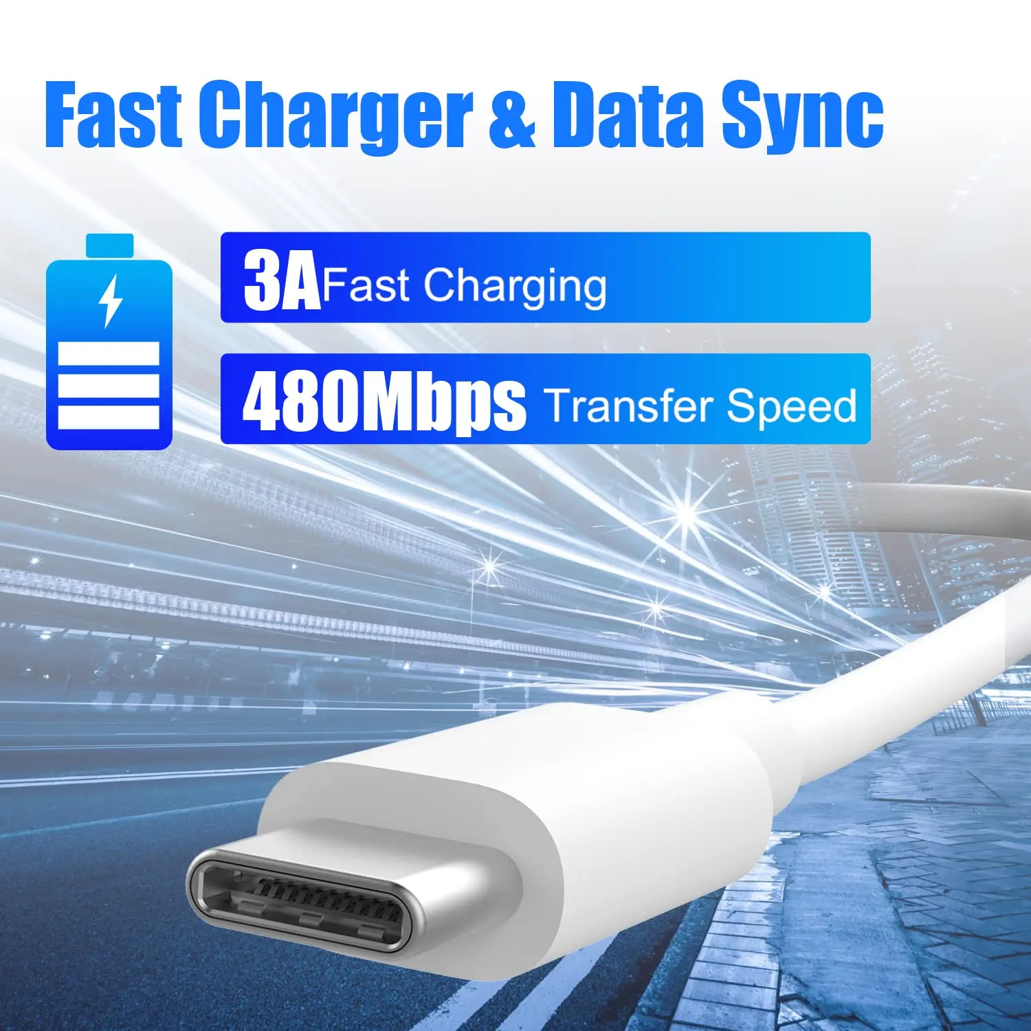 3ft 60w Usb C Cable Long Tail Durable 1m Pvc Mobile Phone Fast Charging ...