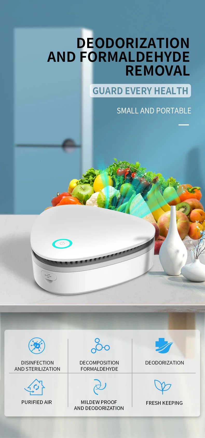 Ozone Generator Air Purifier Portable For Car Mini Sterilizer 20mg/h/m3 ...