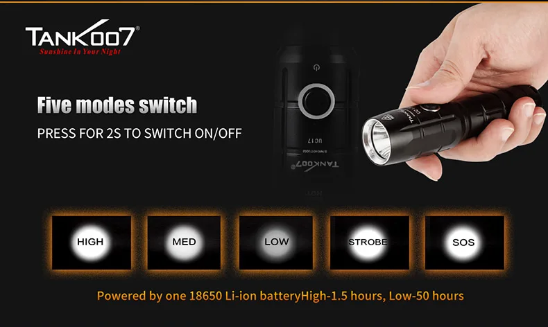 TANK007 IPX8 Super Bright Flashlight - Rechargeable & Waterproof