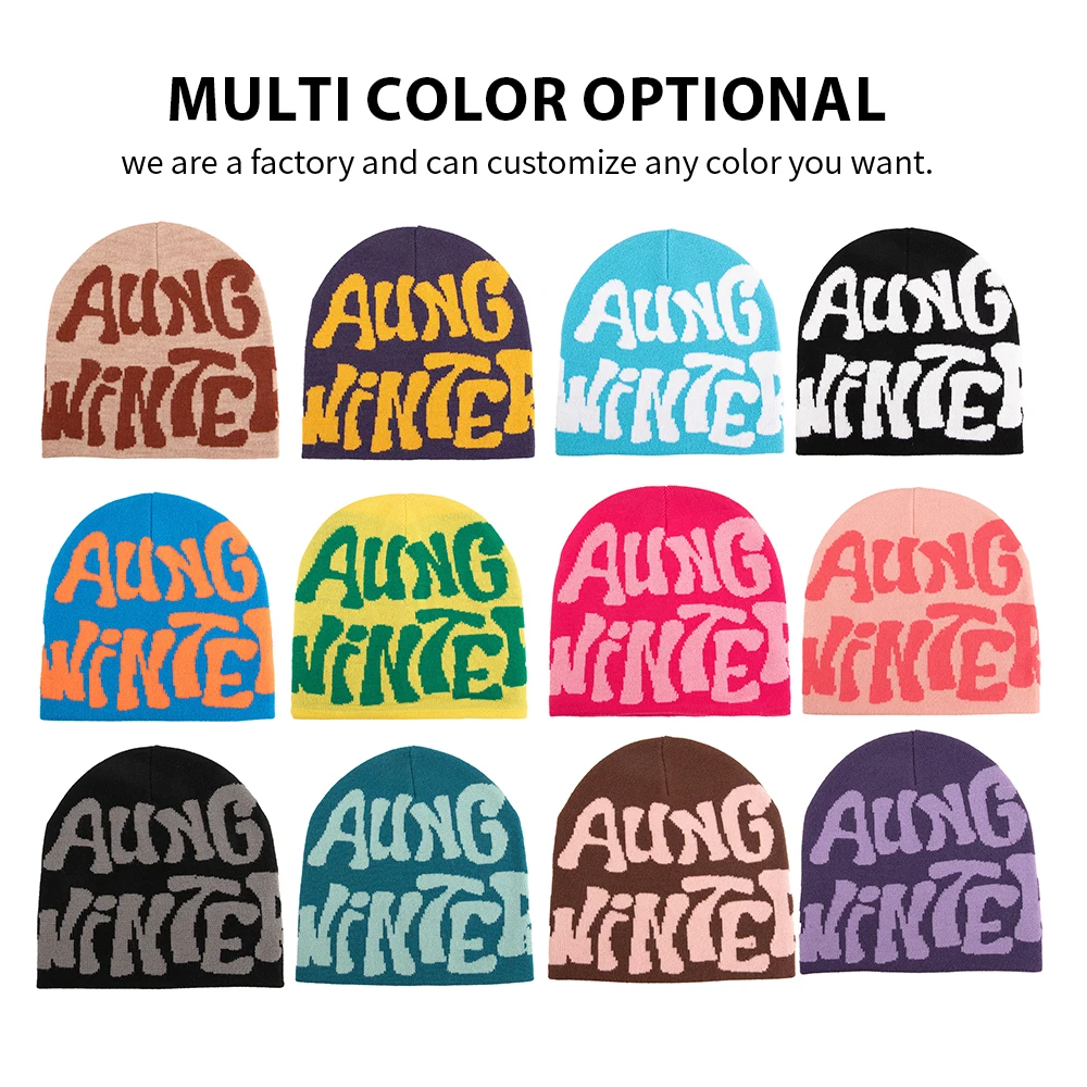 Y2K Customizable Logo Jacquard Silk Lined Skull Cap Beanie Acrylic ...
