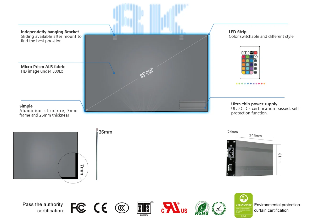 Screenpro 200 Inch Ambient Light Rejecting Projector Screen Alr Long ...