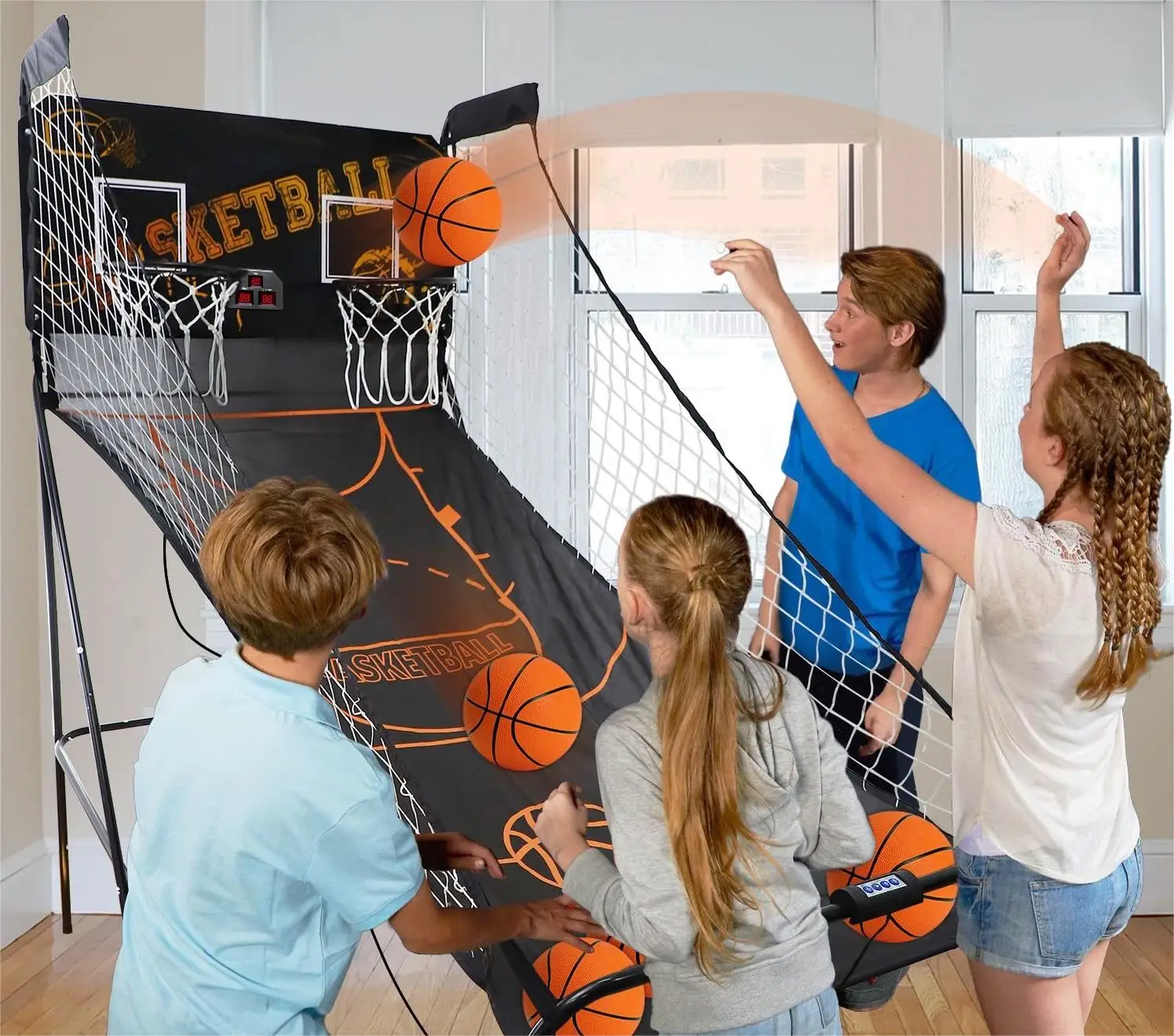 2 Player Double-shot Basketball System Indoor Automatic Basketball ...