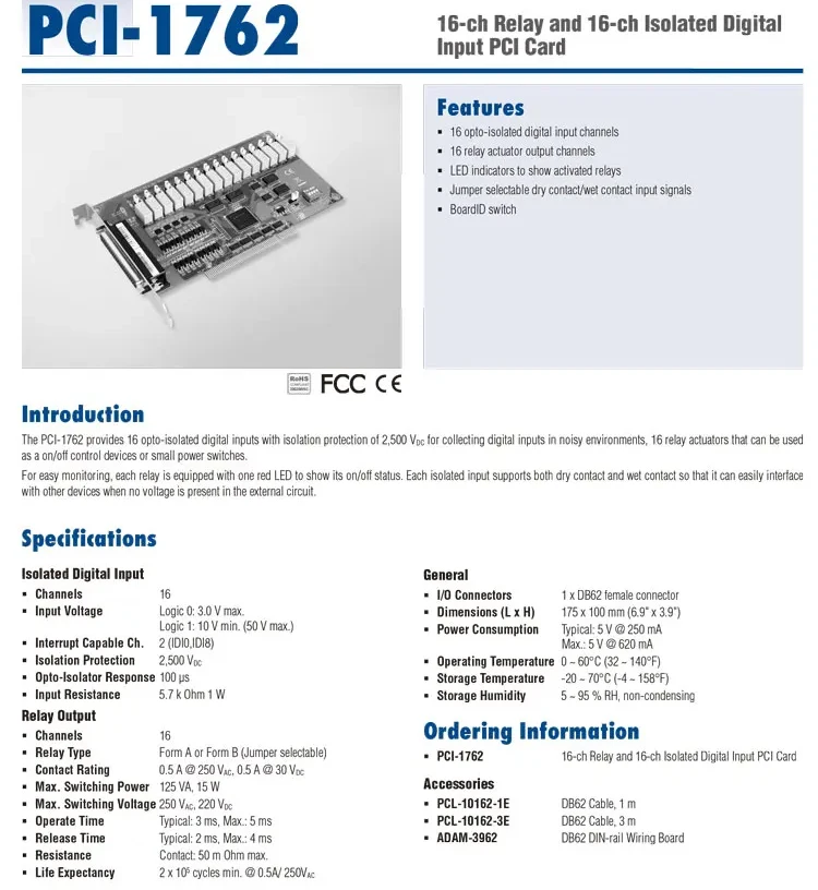 16-way Isolated Digital Input Type A Type B Relay Output Card Pci Bus Relay Output And Isolated ...