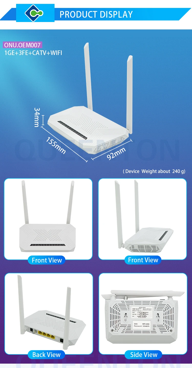 QUEENTON CATV XPON ONU 1GE 3FE WIFI Router Modem , RF Port GEPON CATV ...
