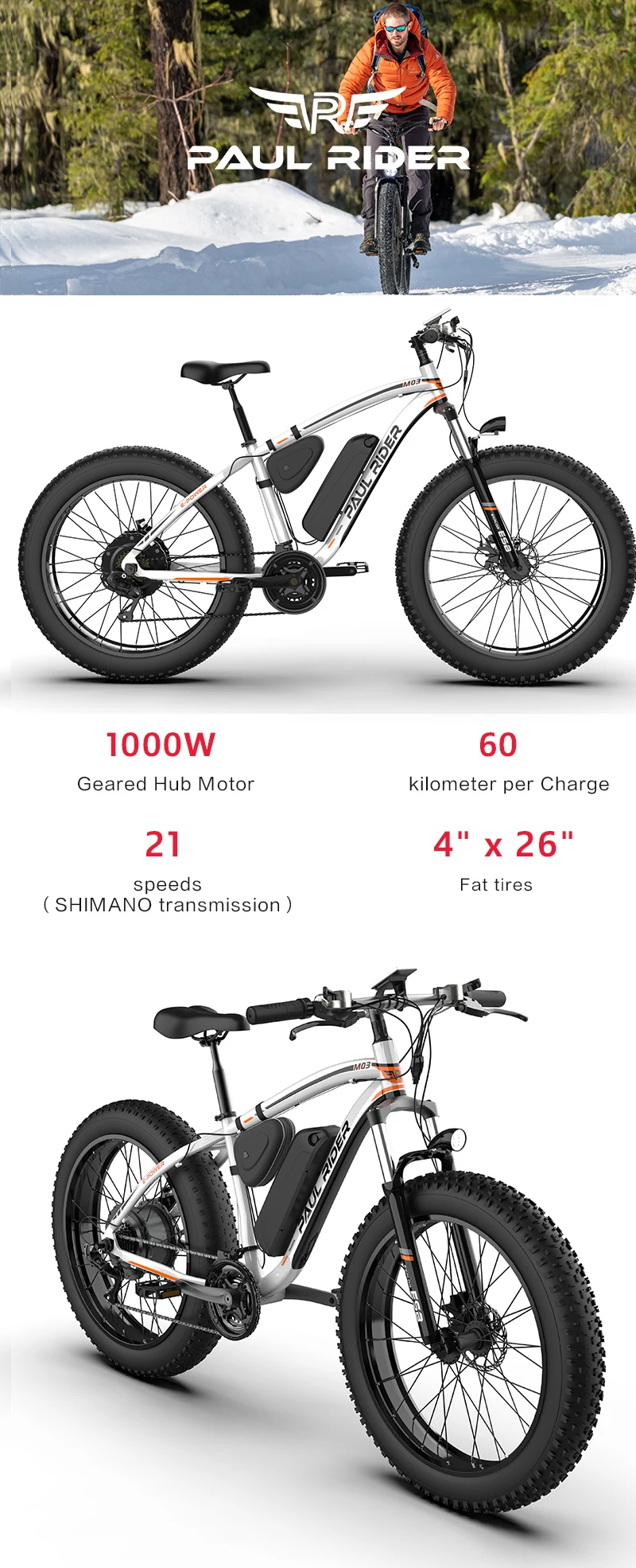 Paul Rider Canada Warehouse 48v 26'' 500w 1000w Ebike Mountain Bicycle ...